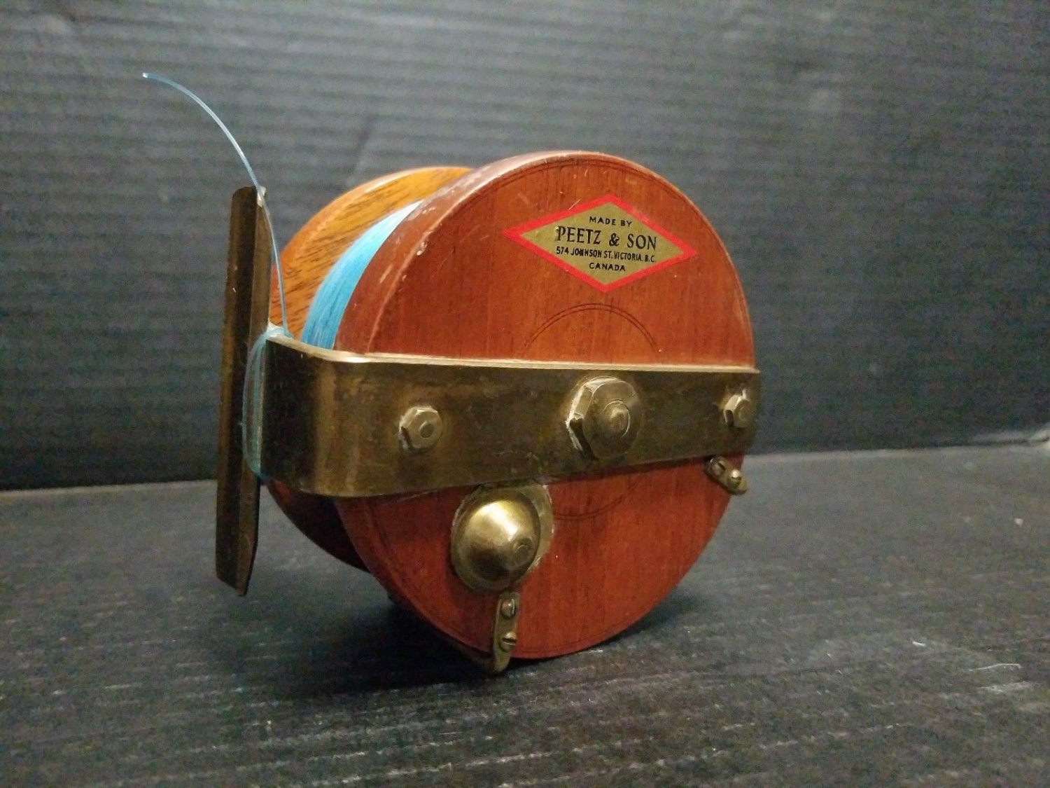 Vintage 5" Peetz Mahogany Brass Trolling Fishing Reel Victoria BC.