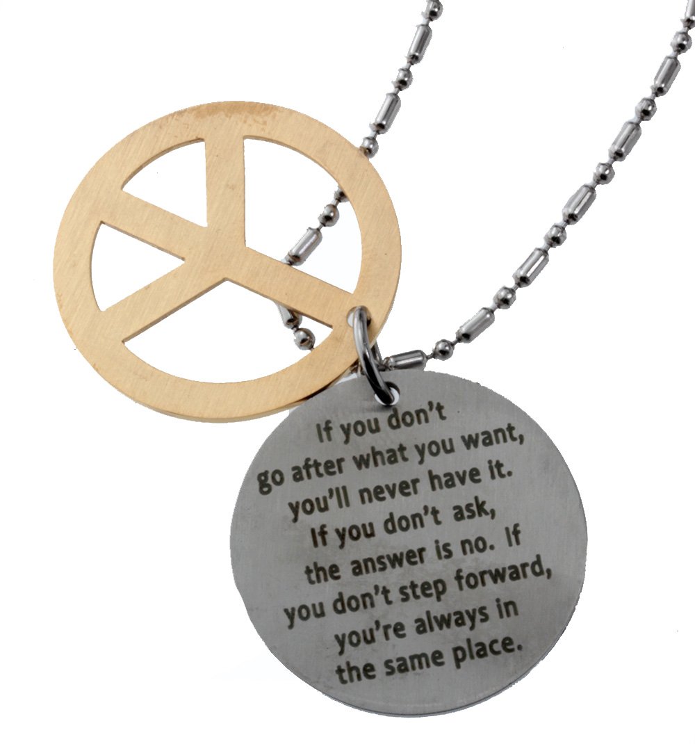 Peace Symbol and Inspirational Motivational Quotes Double Round Tag Pendant