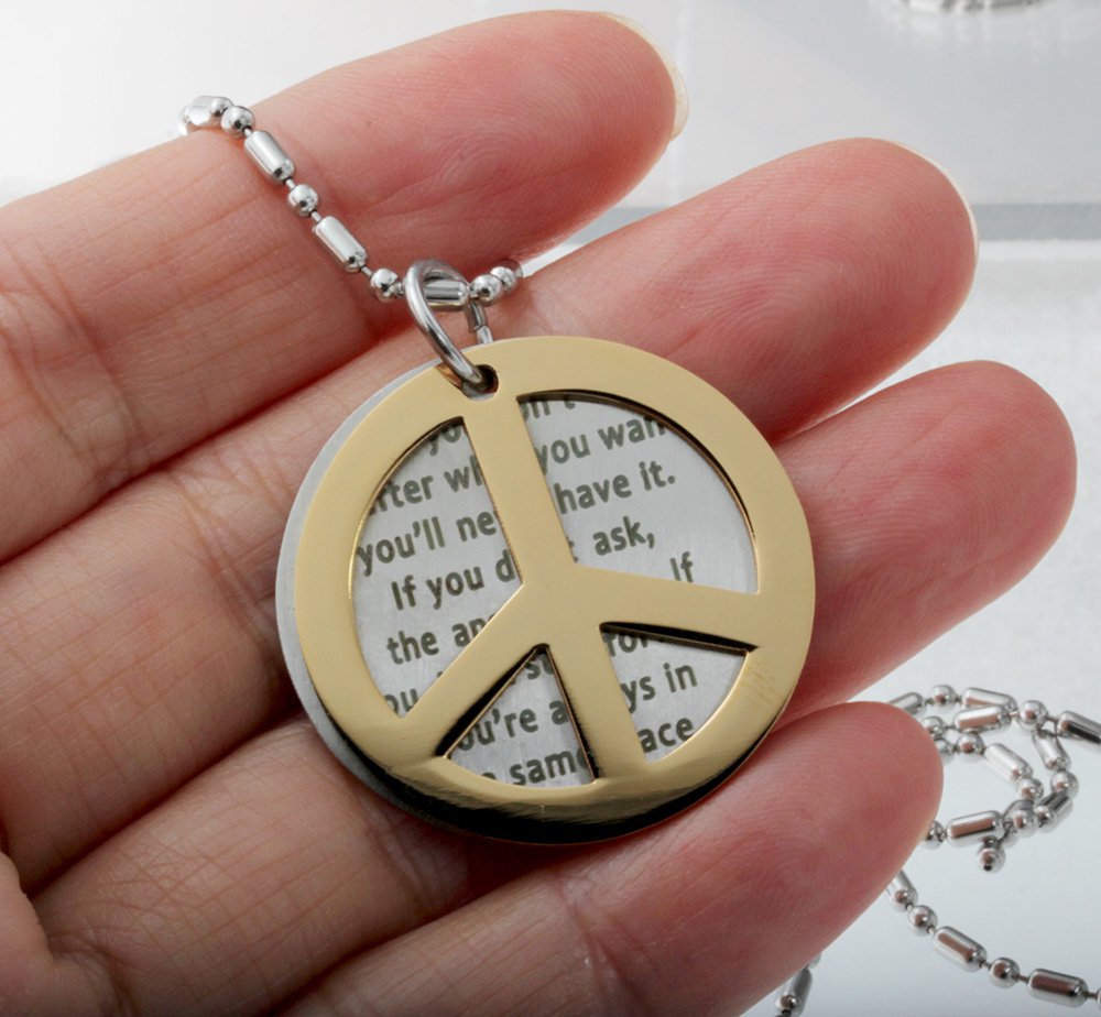 Peace Symbol and Inspirational Motivational Quotes Double Round Tag Pendant