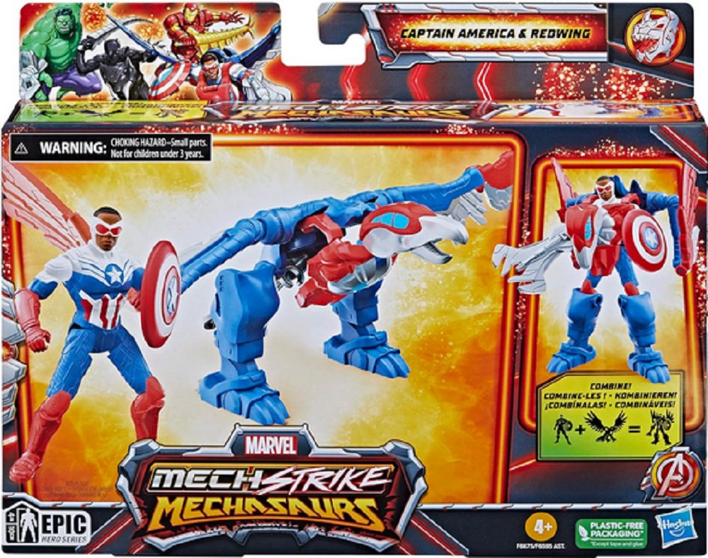 Marvel Mech Strike Mechasaurs 4" Captain America & Redwing Mech Suit ...