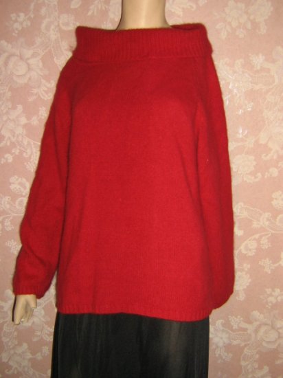 Red Angora Cowl Neck Sweater Fluffy Soft Slouchy Boyfriend L