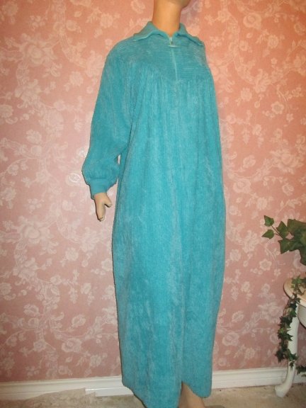 sold Adonna Vintage Robe Chenille Teal Large Zip Front Lounger L Petite