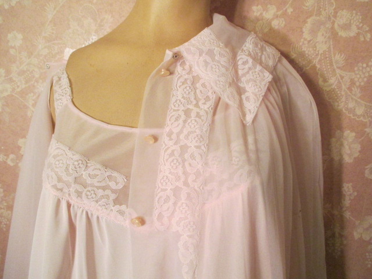 Vintage Nightgown Peignoir Robe Set LONG Tall Sheer Pink Double Chiffon ...