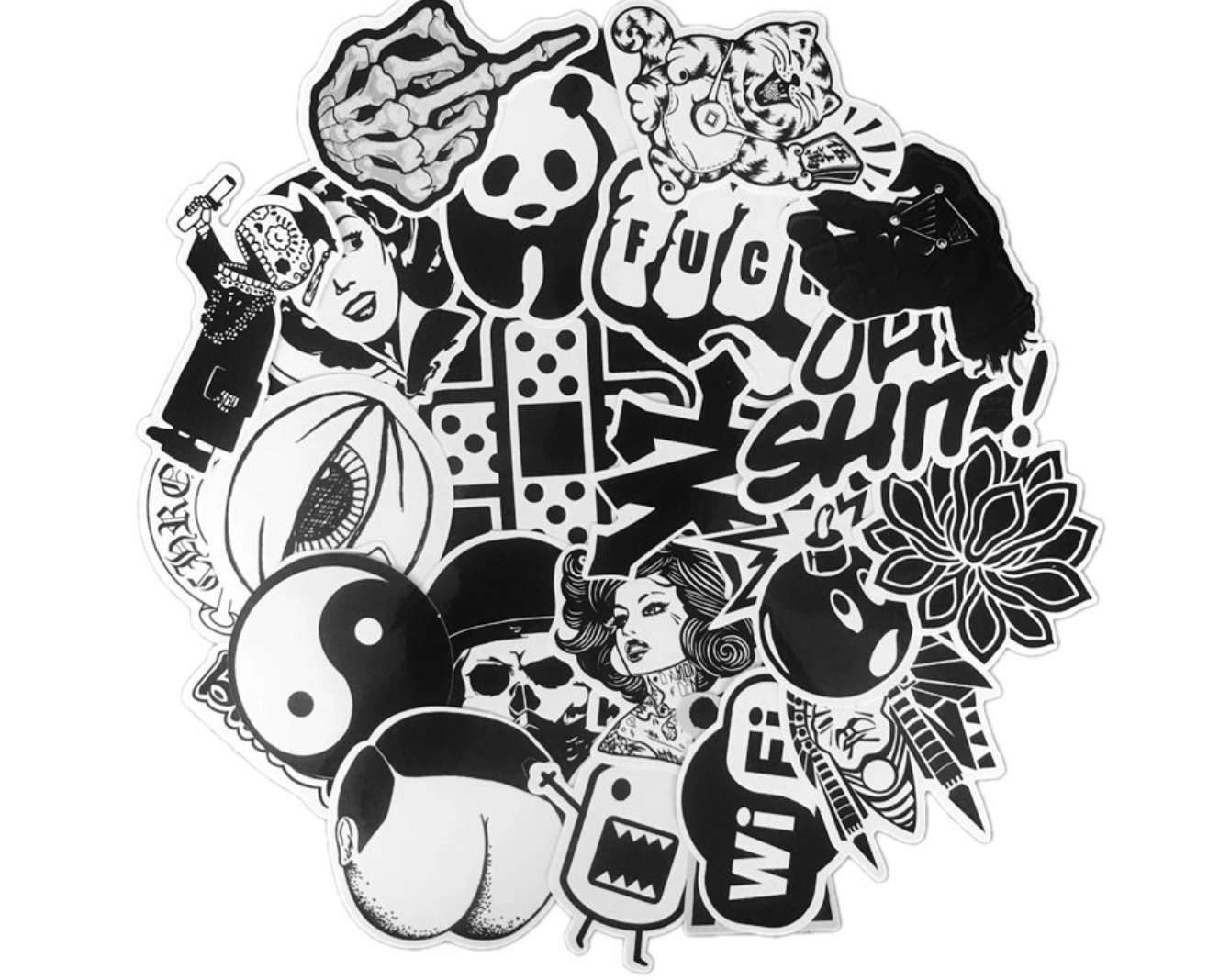 "Stickerbomb Set in Black and White" - 60 Piece Super Stack of Stickers!