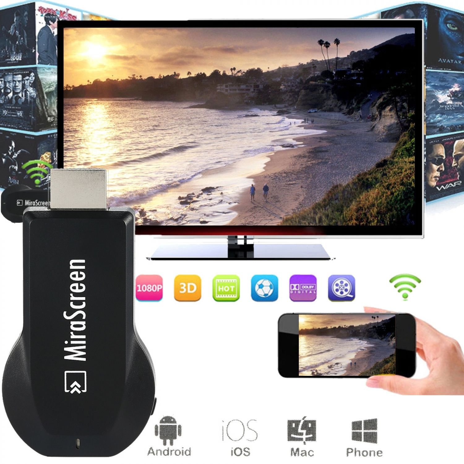 Tv Display Wifi Receiver Dongle 1080p Hdmi Miracast Airplay Dlna ...