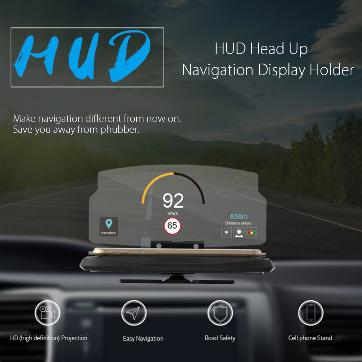 Universal Car HUD Holder Head Up Display Projector Bracket For GPS ...