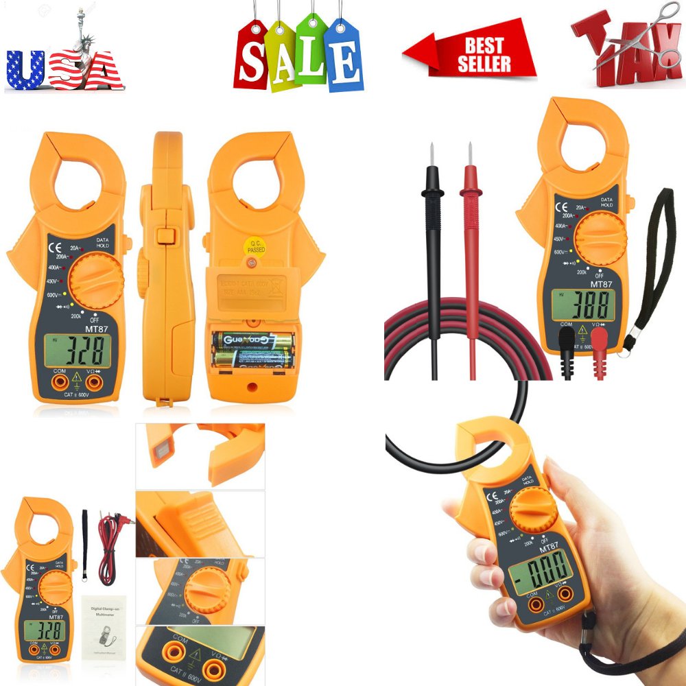 Digital Clamp Meter Multimeter AC DC Voltmeter Ohm Amp Tester Tongs ...