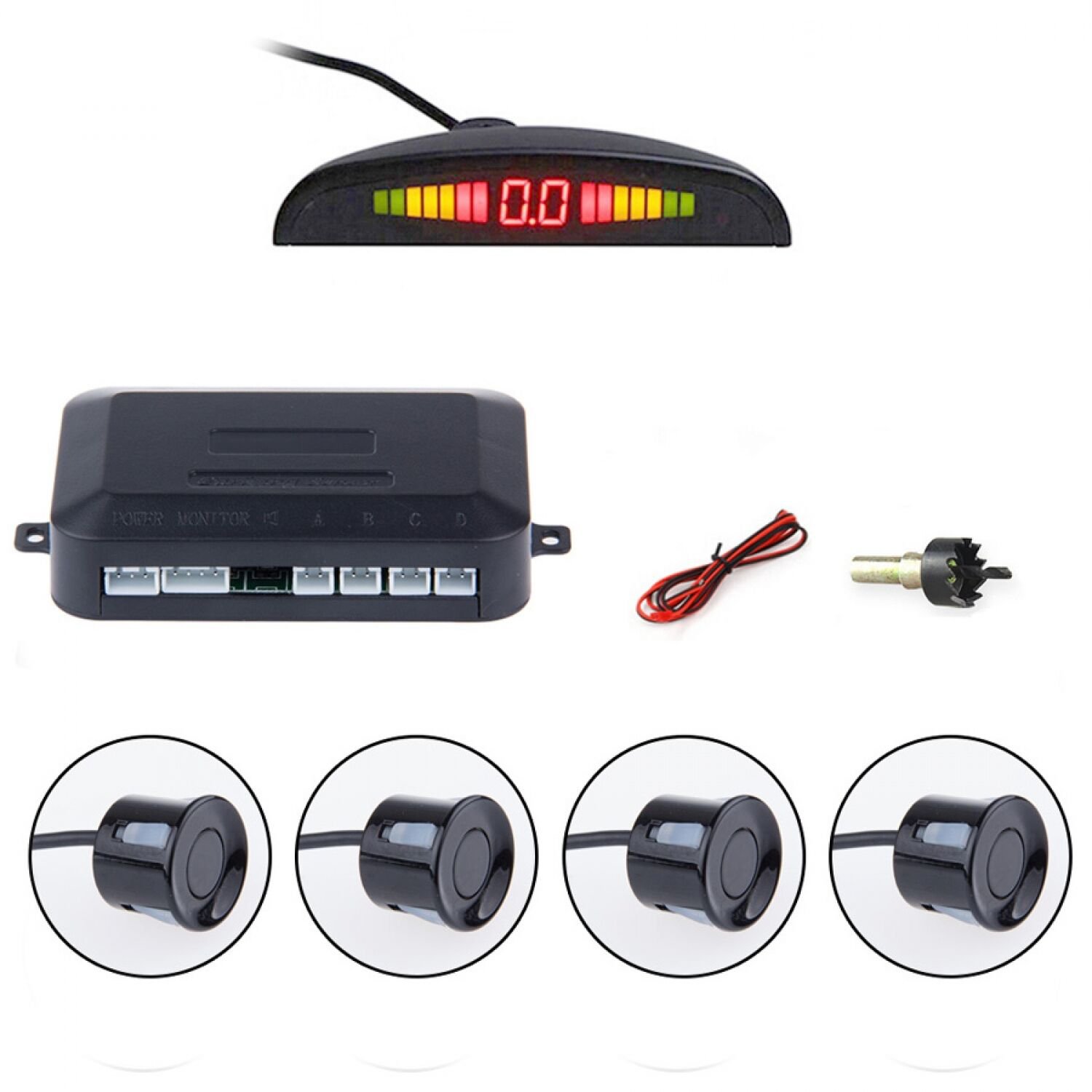 Car LED Parking Sensor 4 Sensors Reverse Backup Display Auto Kit Sensor ...