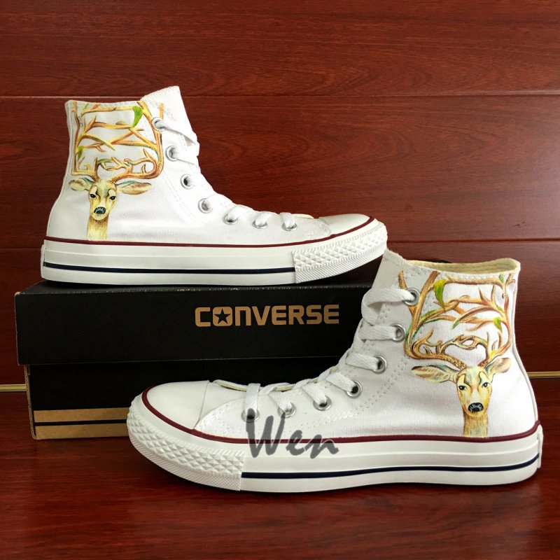 Custom Hand Painted Converse Shoes Reindeer High Top White Canvas ...