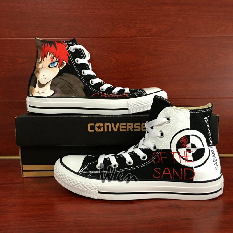 Naruto Gaara Hand Painted Converse Shoes Unique High Top Black Canvas ...