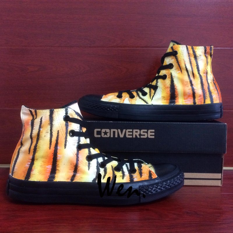 Men Women Unique Sneaker Tiger Print Converse Hand Painted Shoes All ...