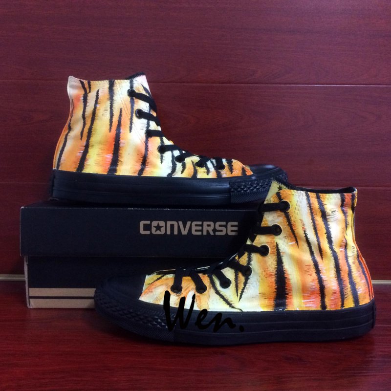 Men Women Unique Sneaker Tiger Print Converse Hand Painted Shoes All ...