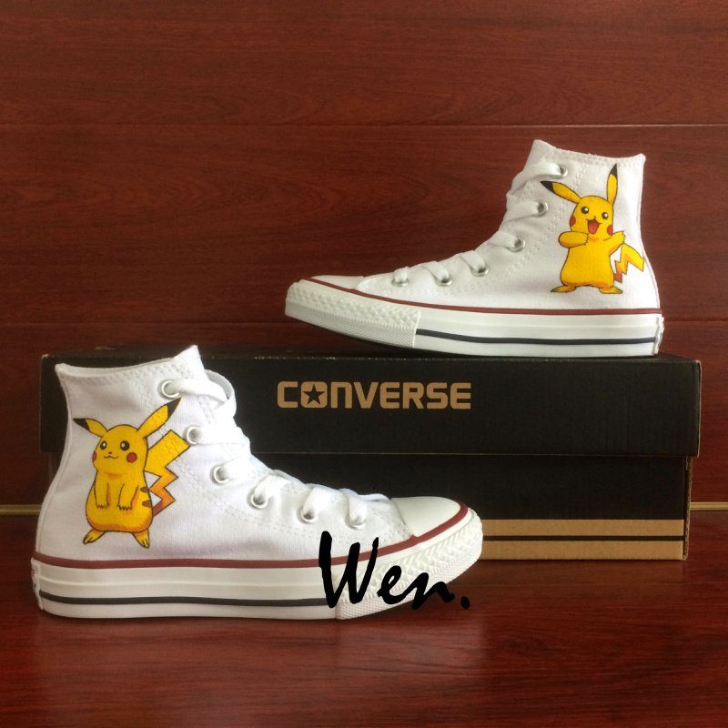 Pikachu Converse Chuck Taylor Hand Painted Shoes White High Top Canvas ...