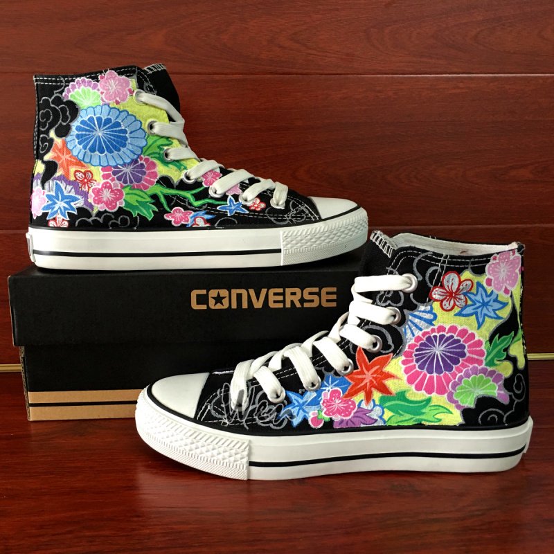 Original Floral Totem Black Converse All Star Hand Painted Canvas Shoes ...
