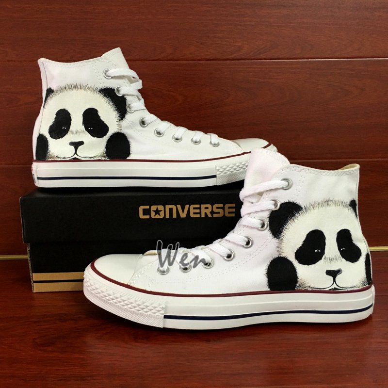 Original Design Cute Panda Hand Painted Shoes Man Woman's Converse All Star