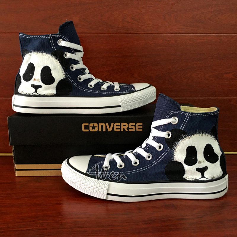 Original Design Cute Panda Hand Painted Converse Shoes Blue High Top ...