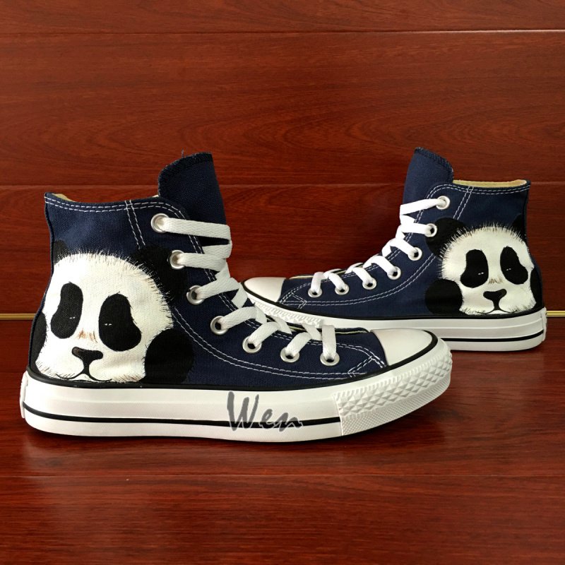 Original Design Cute Panda Hand Painted Converse Shoes Blue High Top ...