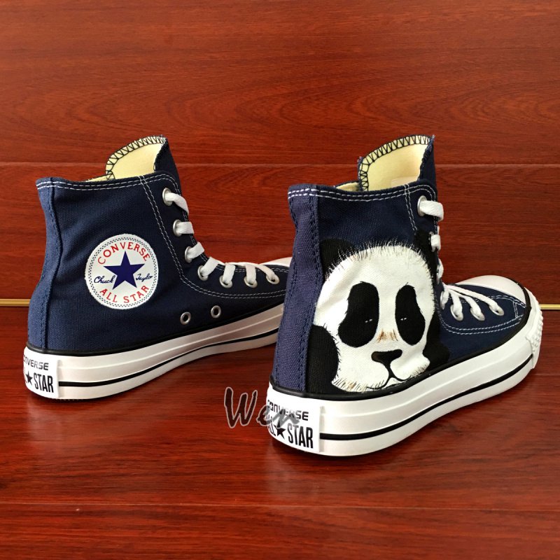 Original Design Cute Panda Hand Painted Converse Shoes Blue High Top ...