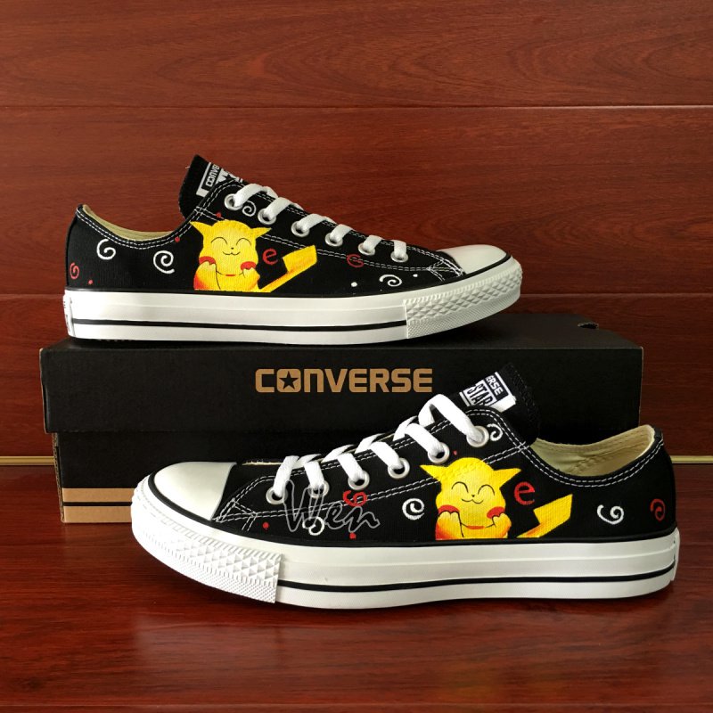 Anime Pokemon Pikachu Design Low Top Converse Shoes Hand Painted Canvas ...