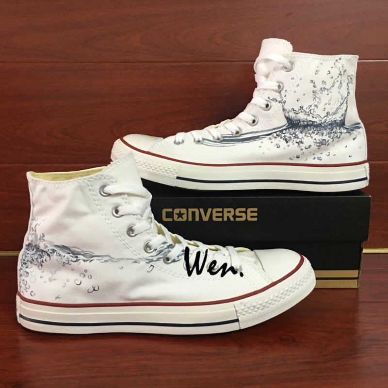 Original Design Water Drops White Converse Shoes High Top Hand Painted ...