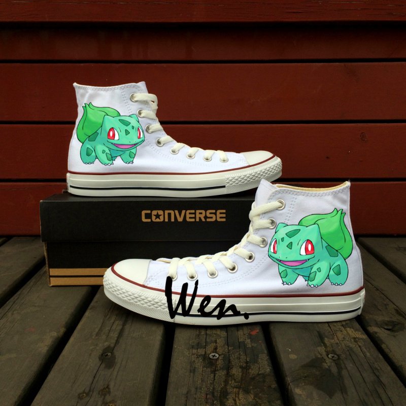 Pokemon Bulbasaur Design White Hand Painted Anime Shoes High Top ...