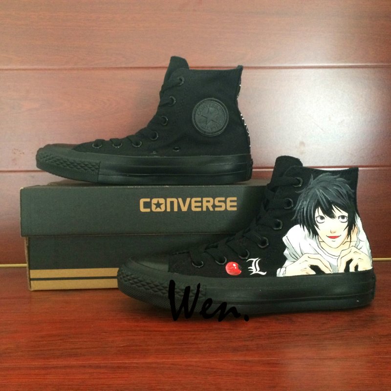 Anime Death Note L.Lawliet Yagami Light Hand Painted Converse Shoes Man ...