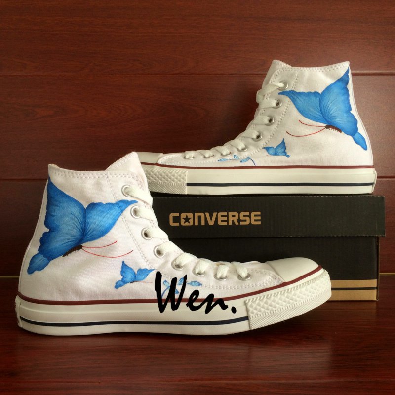 Original Design Hand Painted Shoes Blue Butterfly Converse All Star ...