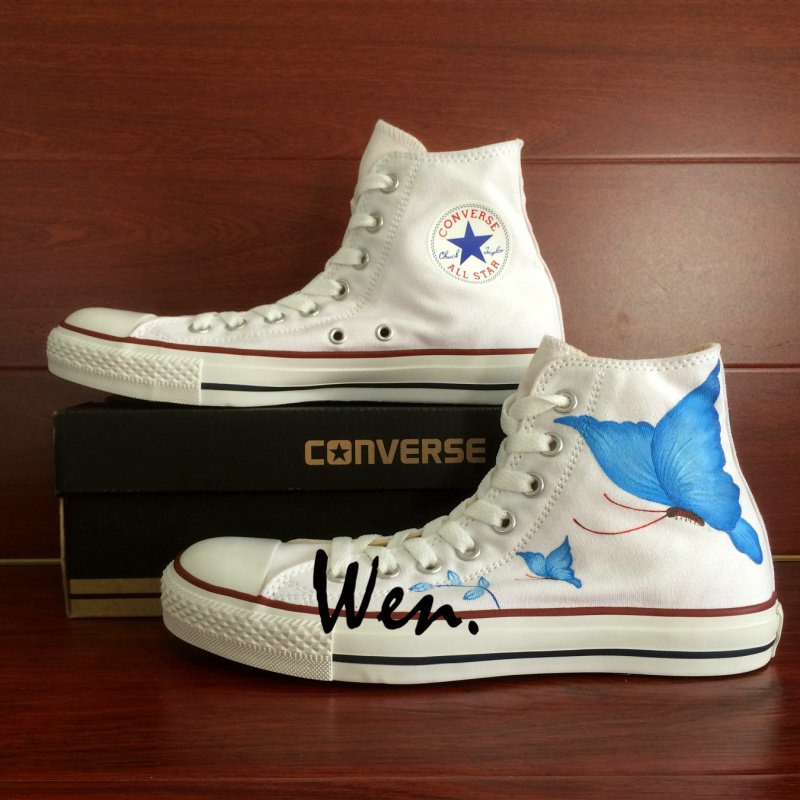 Original Design Hand Painted Shoes Blue Butterfly Converse All Star ...
