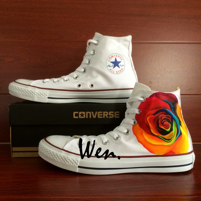 Colorful Rose Original Design Flower Hand Painted Shoes High Top ...