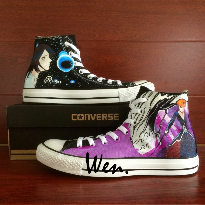 Unisex Hand Painted Canvas Sneakers Design Anime Bleach Kurosaki Ichigo ...