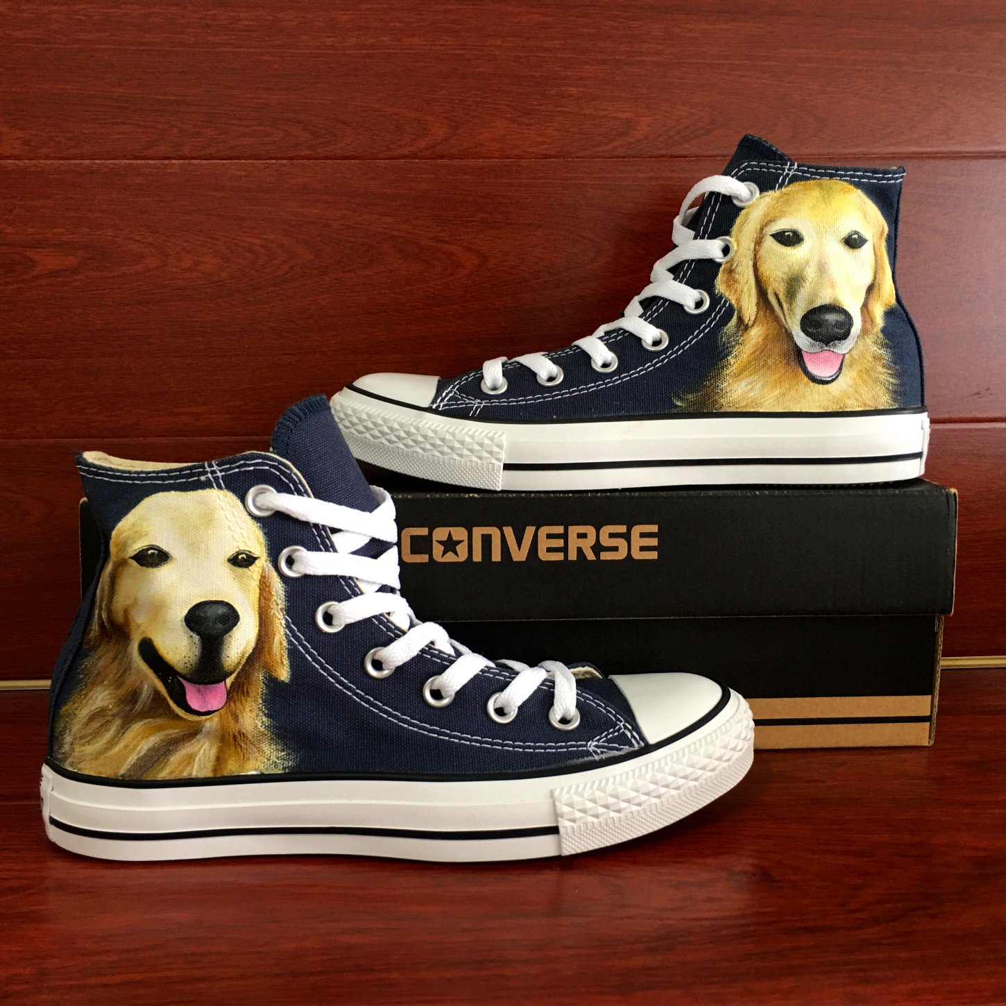 Blue Converse Shoes Hand Painted Pet Dog Golden Retriever Custom Design ...