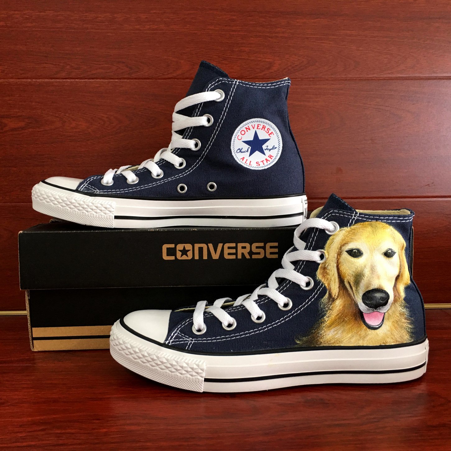 Blue Converse Shoes Hand Painted Pet Dog Golden Retriever Custom Design ...