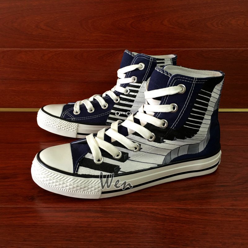 Piano Keys Hand Painted Shoes Custom Design Blue Converse Chuck Taylor ...