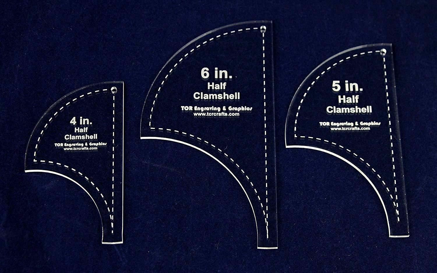 Half Clamshell Templates. 3 Piece Set 4", 5", 6" - Clear Acrylic 1/8"