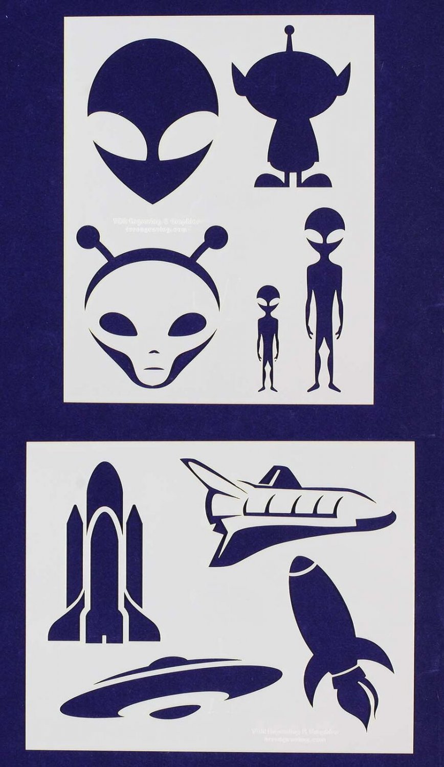Aliens-Spaceship Stencils-2 pc Set-14 Mil Mylar- Painting/Crafts/Template