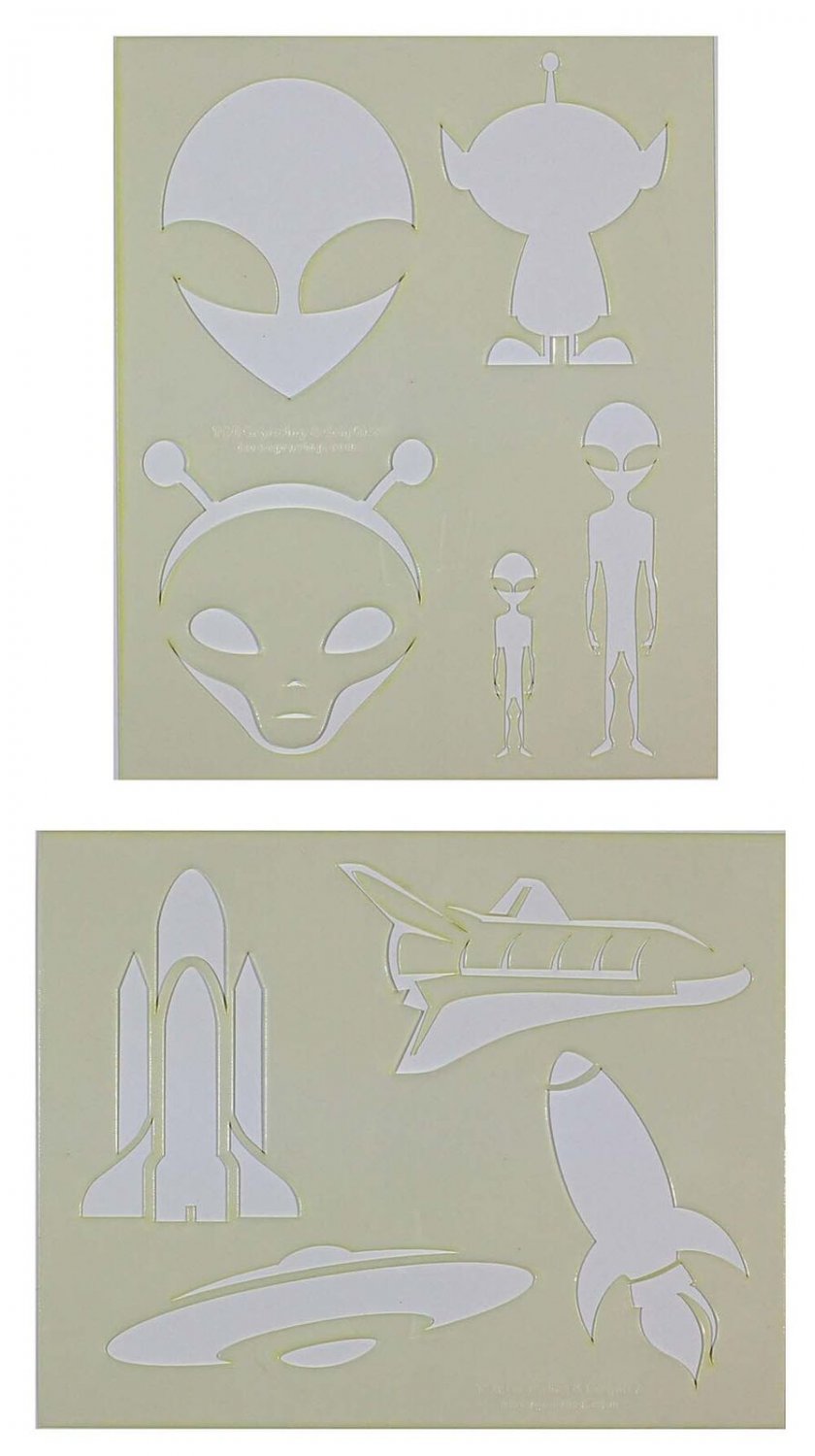 Aliens-Spaceship Stencils-2 pc Set-14 Mil Mylar- Painting/Crafts/Template