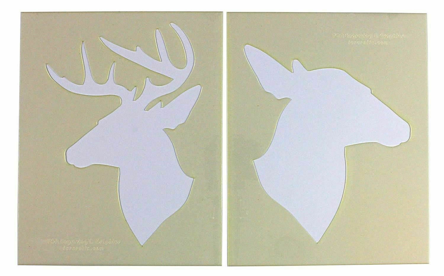 Buck-Doe Deer Head Stencils - Mylar 2 Pieces of 14 Mil 8" X 10 ...