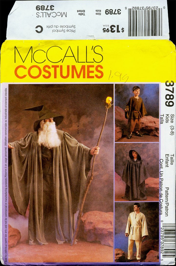 McCall's Halloween Costume Sewing Pattern Wizard Witch Hobbit Jedi Robe ...