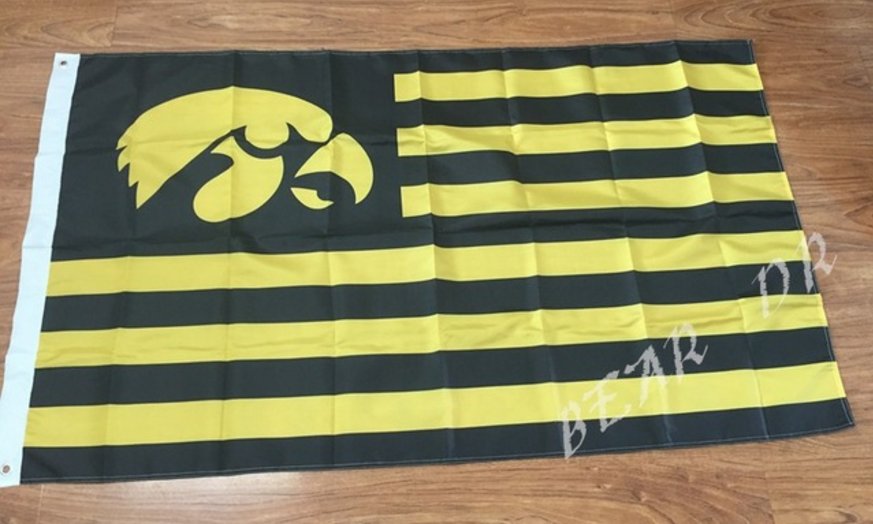 Iowa Hawkeyes logo with US stripes Flag 3FTx5FT Banner 100D Polyester ...