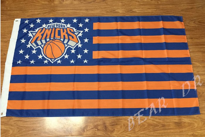 New York Knicks logo with US stars and stripes Flag 3FTx5FT Banner 100D ...