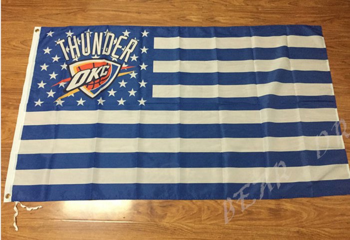 Oklahoma City Thunder logo with US stars and stripes Flag 3FTx5FT Banner