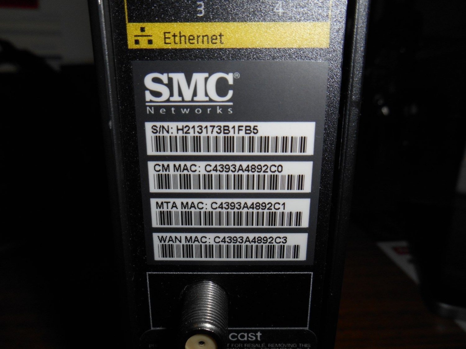 SMC NETWORKS SMCD3GNV WIRELESS MODEM GATEWAY DOCSIS 3.0 #U5