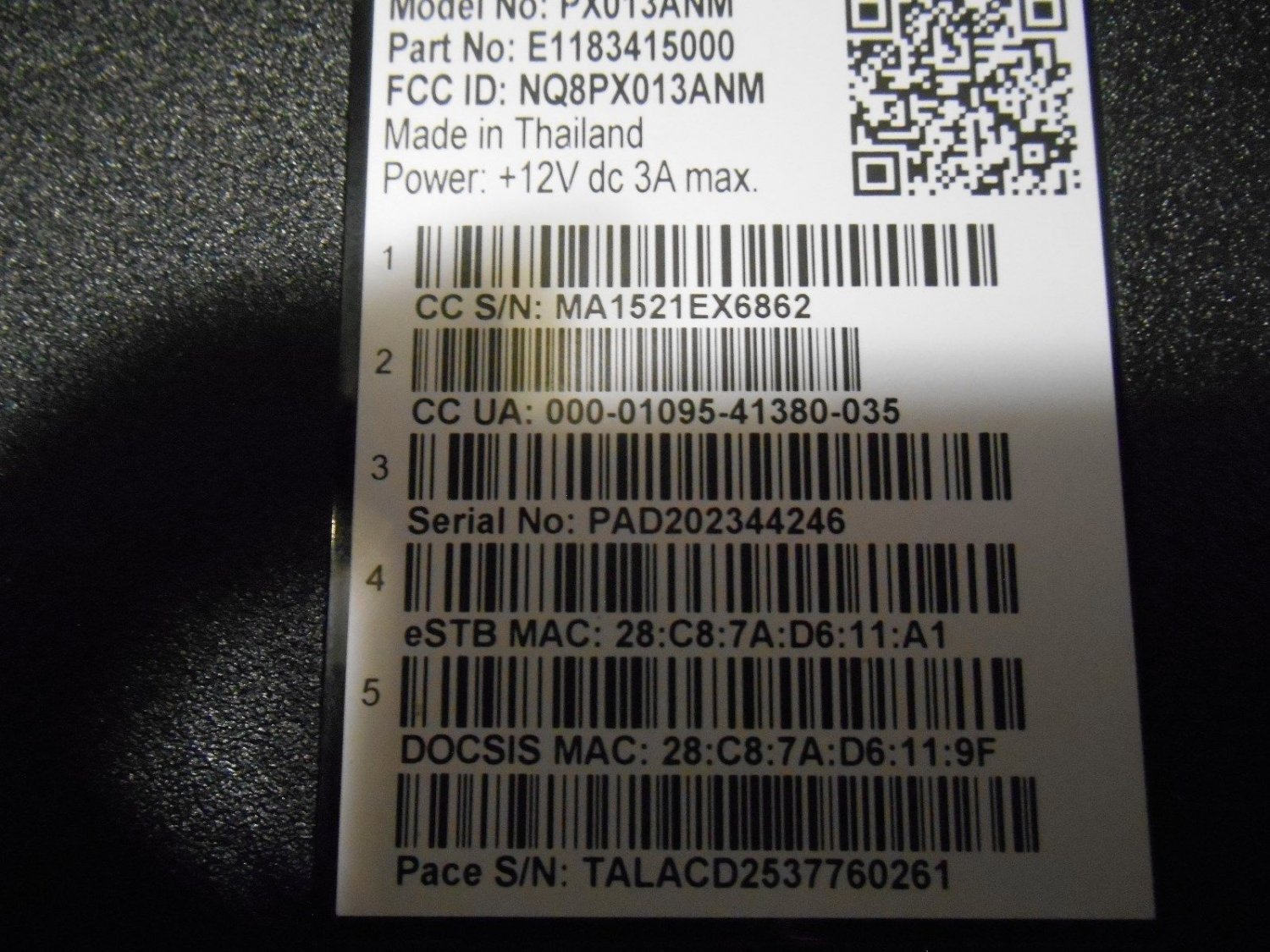 Comcast Xfinity PX013ANM Cable Box (with Cord) With Remote