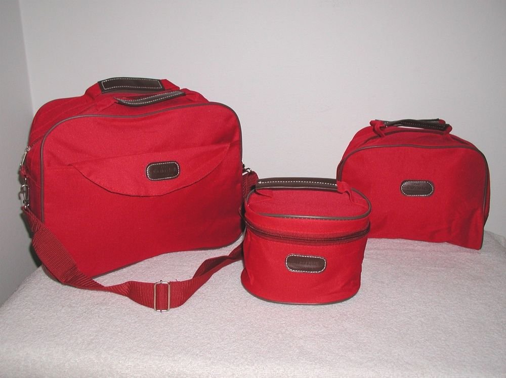 Catherine Kelly Collection 3 piece Overnight,Toiletry,Cosmetic Bags in Red