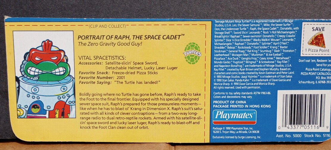 Playmates Teenage Mutant Ninja Turtle Raph 1990 TMNT ID Card