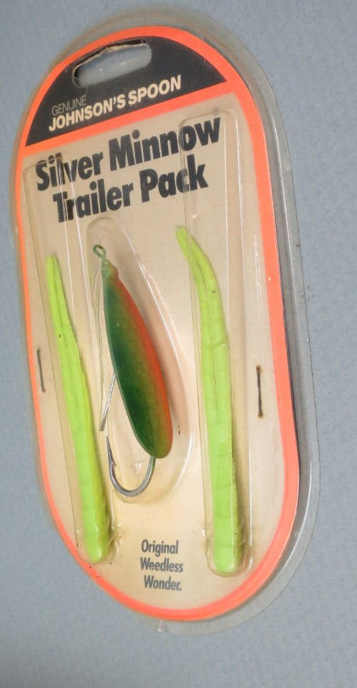 Vintage Johnson's Spoon Silver Minnow Trailer Pack Green/Orange/Yellow ...