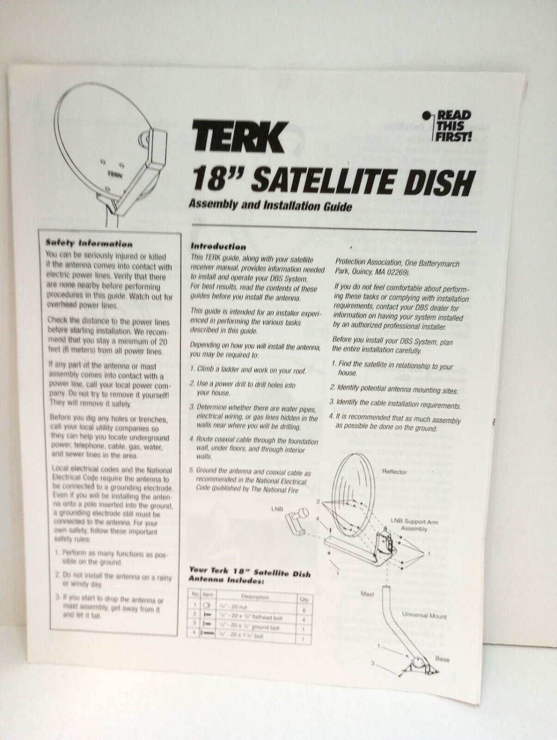 Terk 18" Satellite Dish Paper & Installation Guide