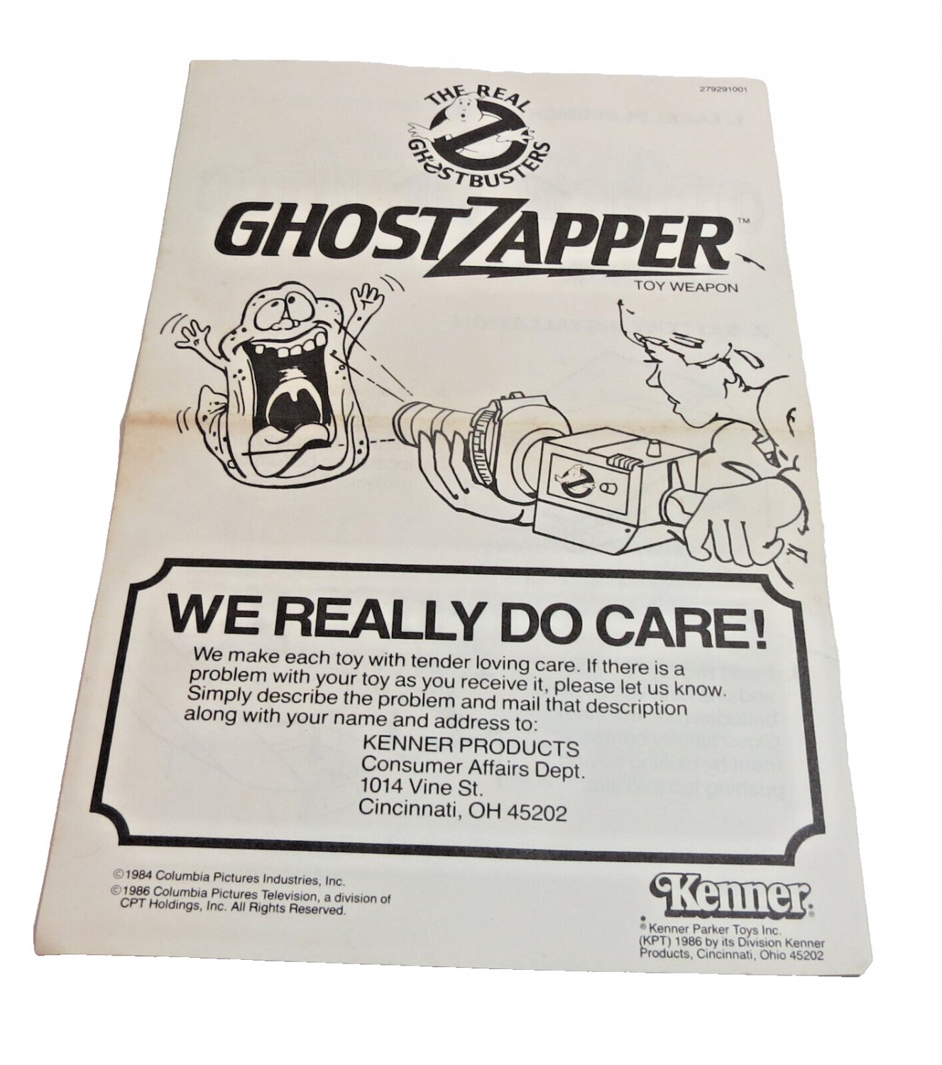 The Real Ghostbusters 1986 Ghost Zapper Manual Package Insert Kenner