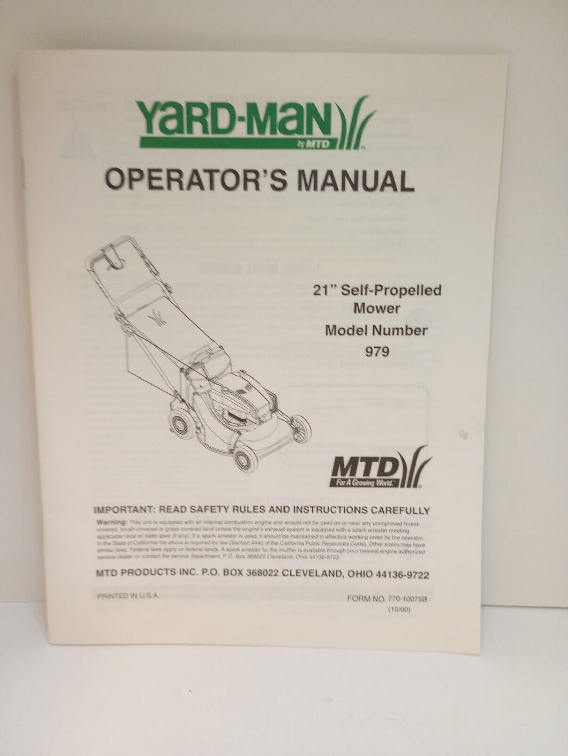 Yard-Man 21" Self-Propelled Mower Manual Self Prop 979 Exploded Views