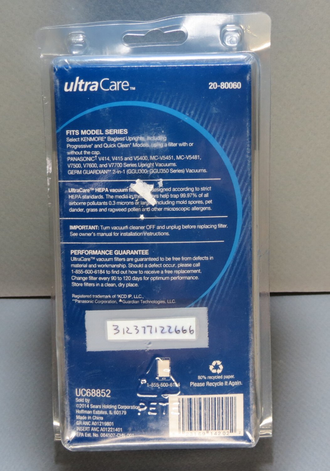 Ultra Care Vac Filter Kenmore DCF-1 DCF-2 Panasonic MC-V196H Germ ...